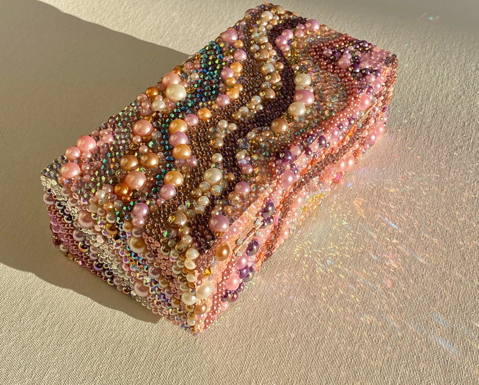Bedazzled Keepsake Box: Rhinestone & Pearl Pink Waves, Seashell ...
