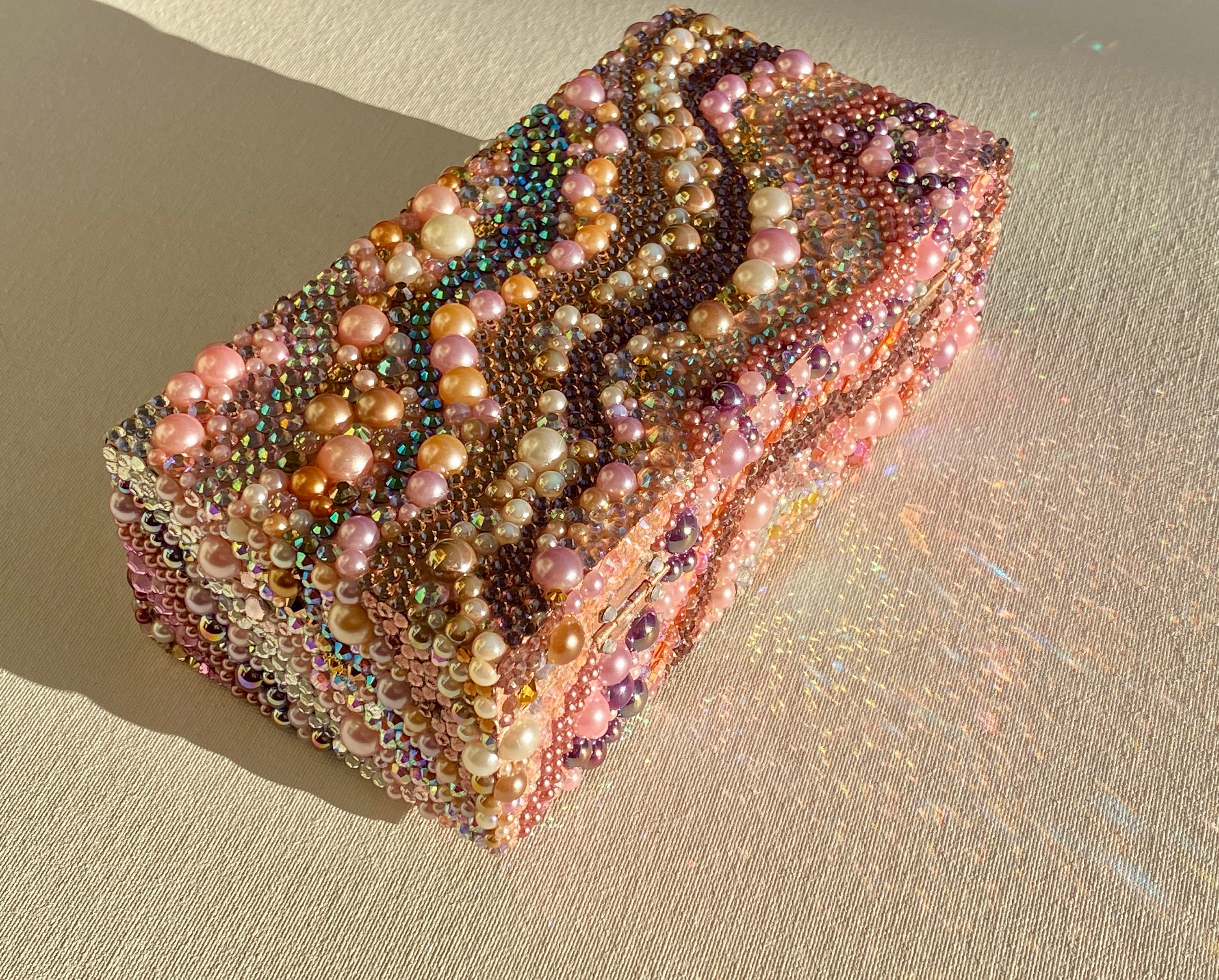 Bedazzled Keepsake Box: Rhinestone & Pearl Pink Waves, Seashell ...