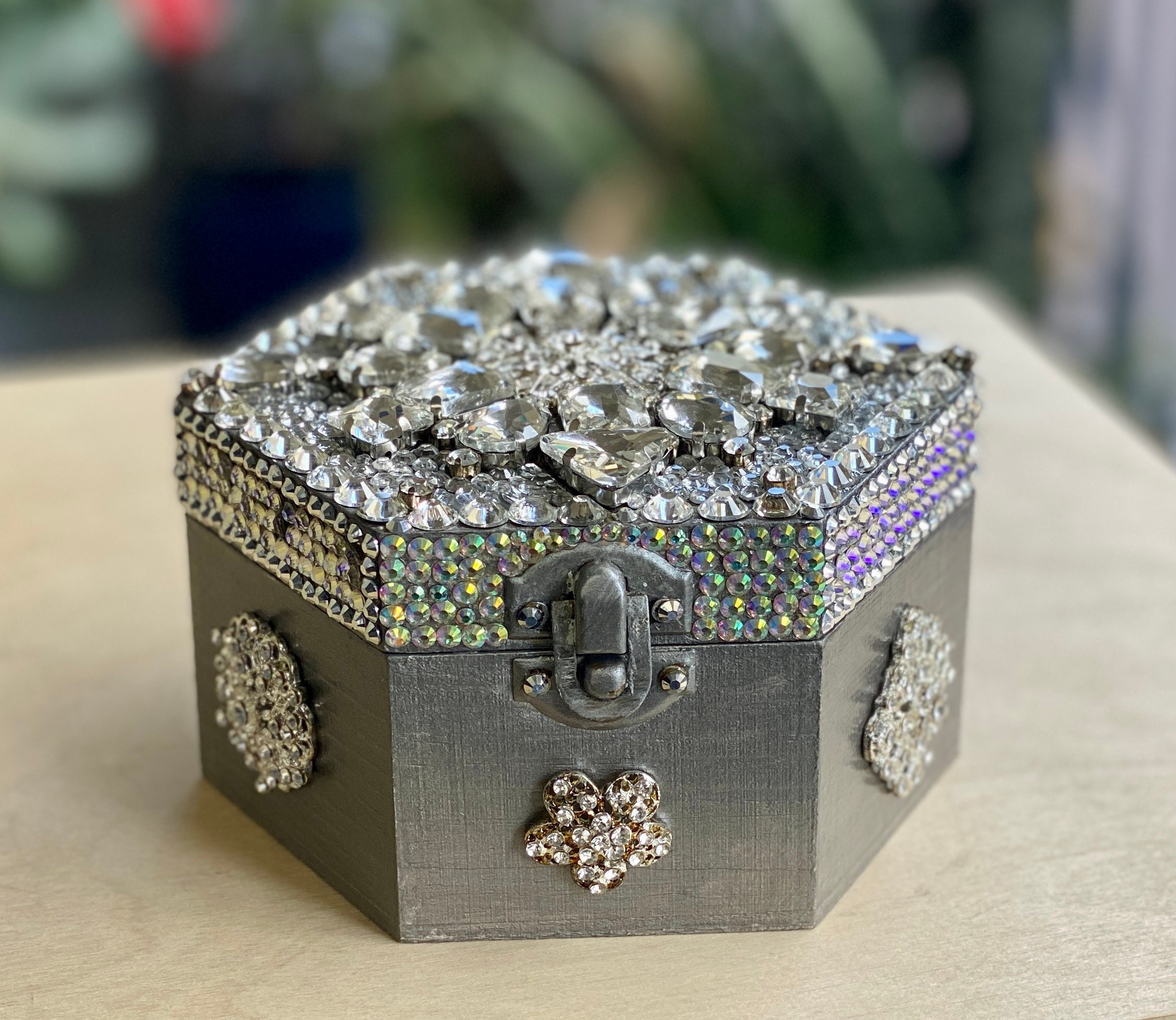 Beautiful Bejeweled Jewelry Box /elegant Silver and Clear - Etsy