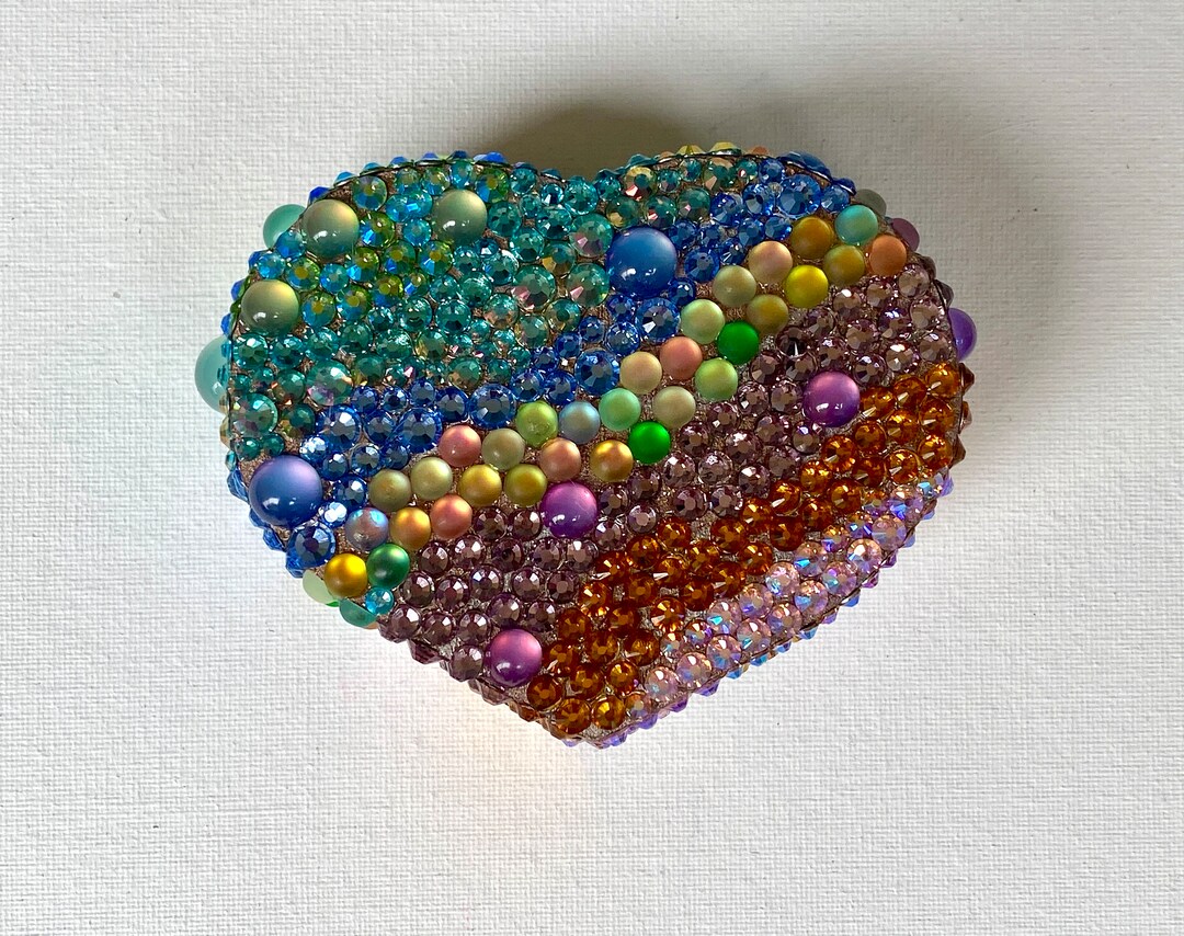 Pastel Blingy Heart Box / Rhinestone Mosaic Bedazzled Wooden Keepsake ...