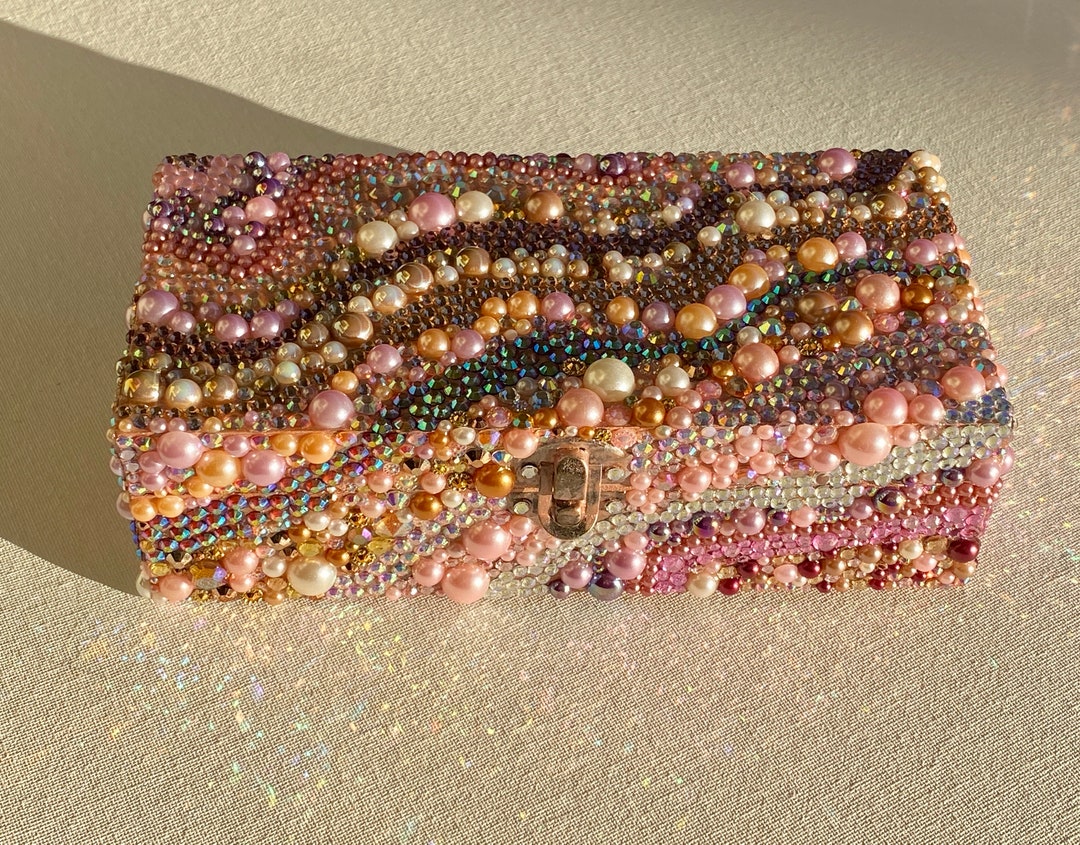 Bedazzled Keepsake Box: Rhinestone & Pearl Pink Waves, Seashell ...