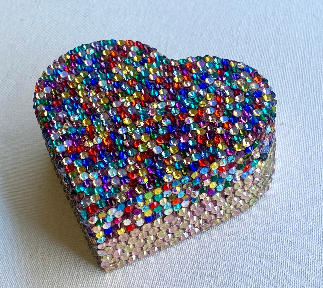 Blingy Rainbow Heart Box /multi Colored Glass Crystal Rhinestone ...