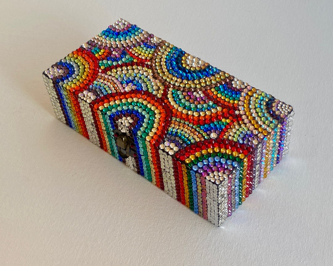Rainbow Rhinestone Mosaic Keepsake Box: Bedazzled Jewelry Box - Etsy