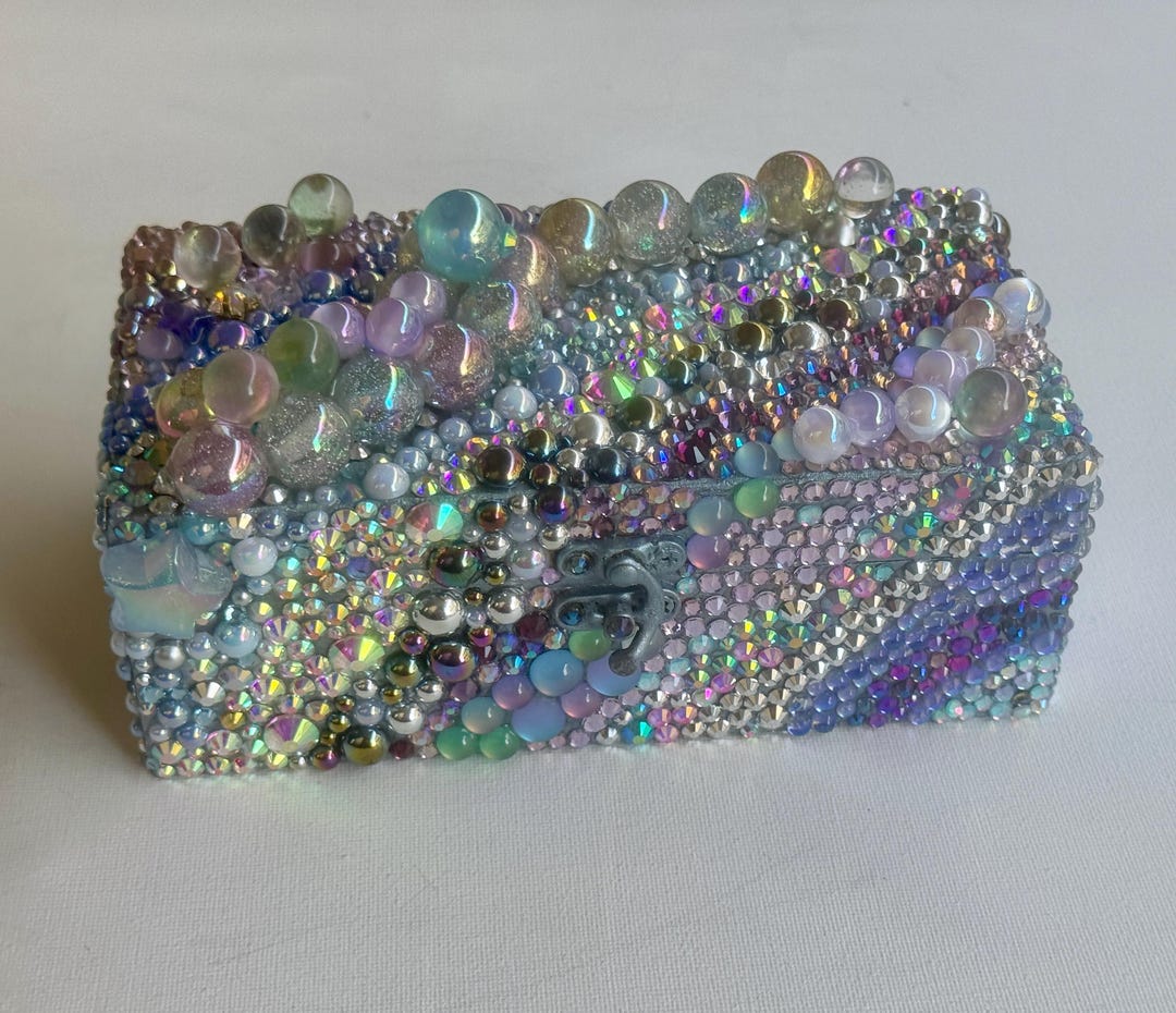 Mermaid's Fantasy Mosaic Box / Rhinestones, Pearl Waves Bedazzled Box ...