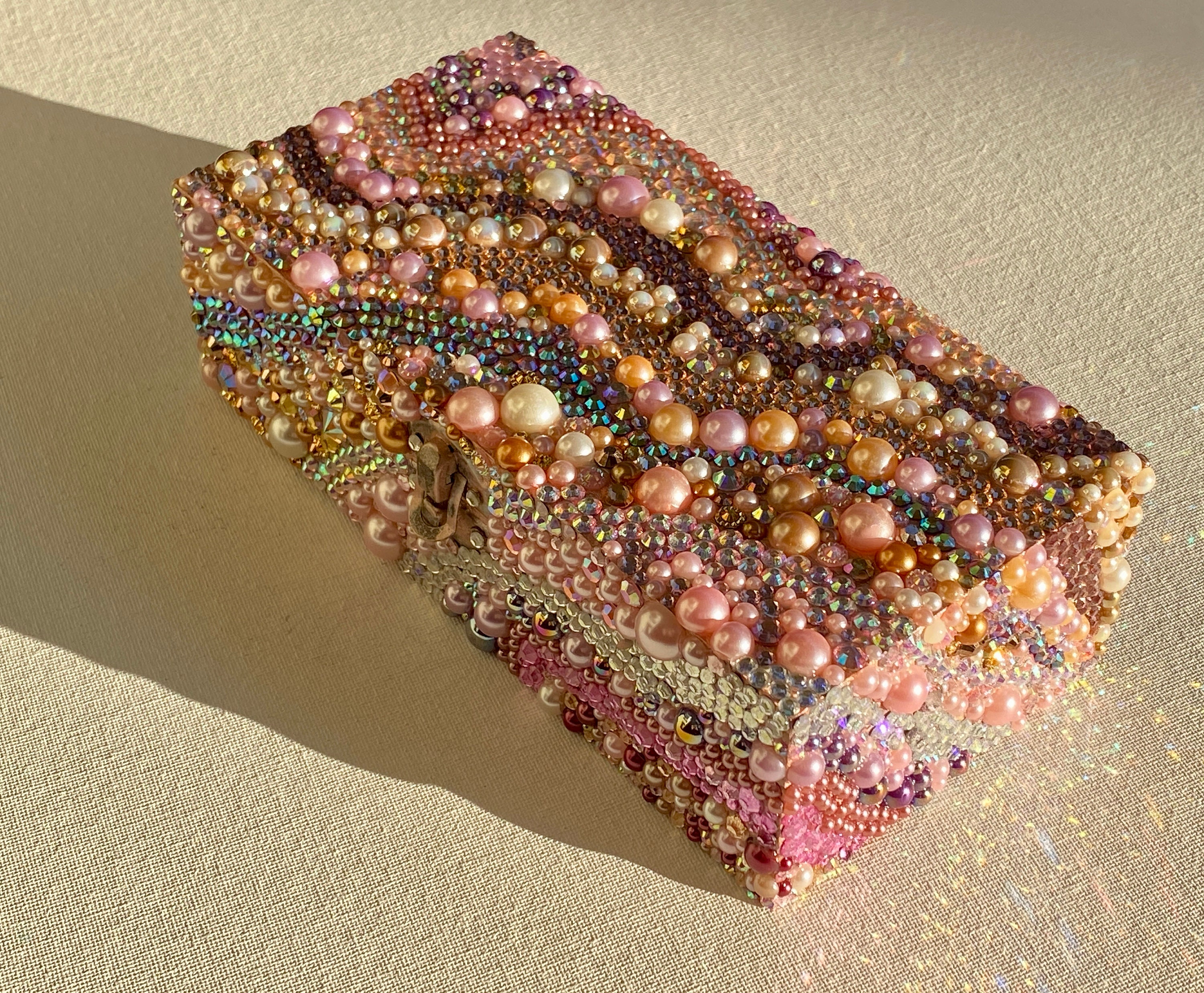 Bedazzled Keepsake Box: Rhinestone & Pearl Pink Waves, Seashell ...