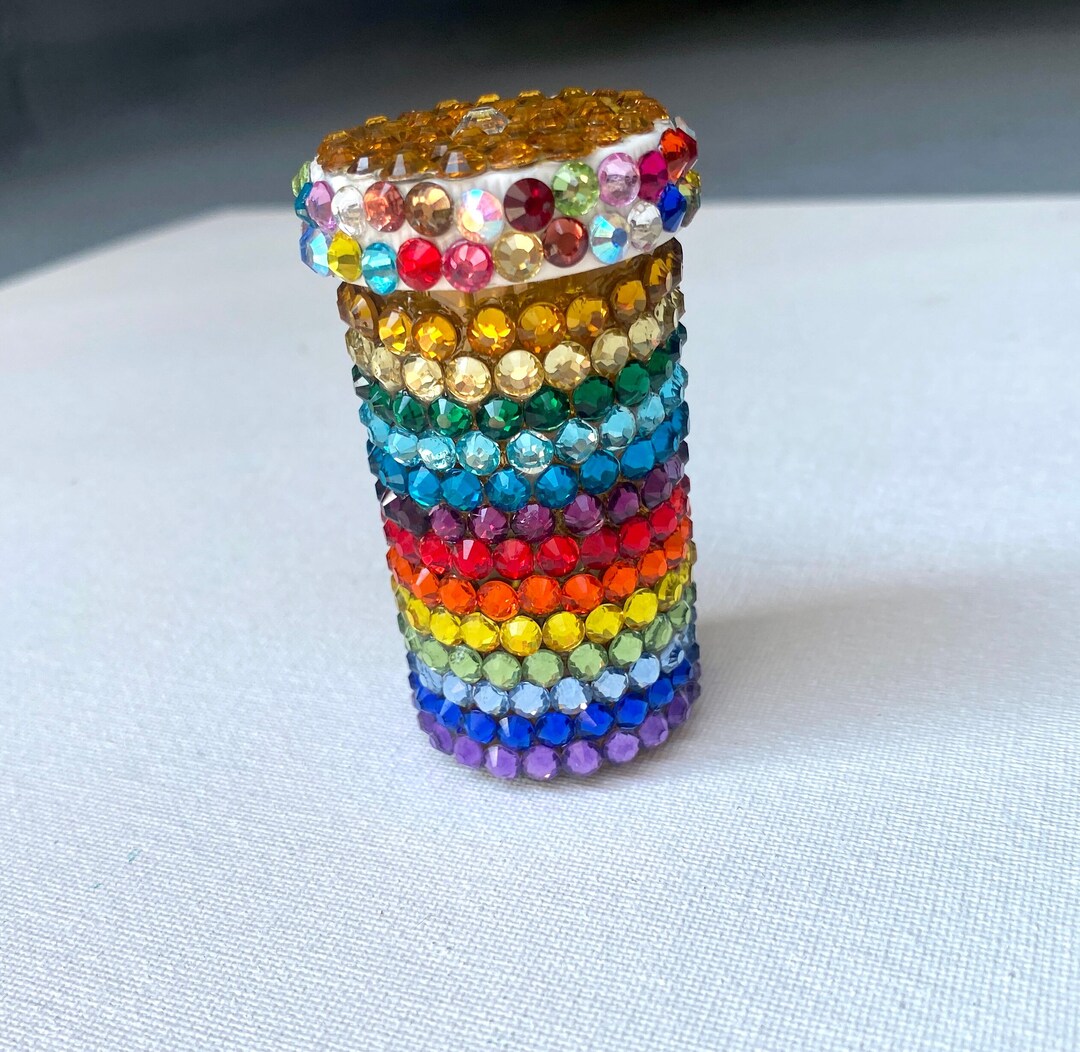 Rainbow Rhinestone Pill Case: Sparkly Bedazzled Stash Box - Etsy