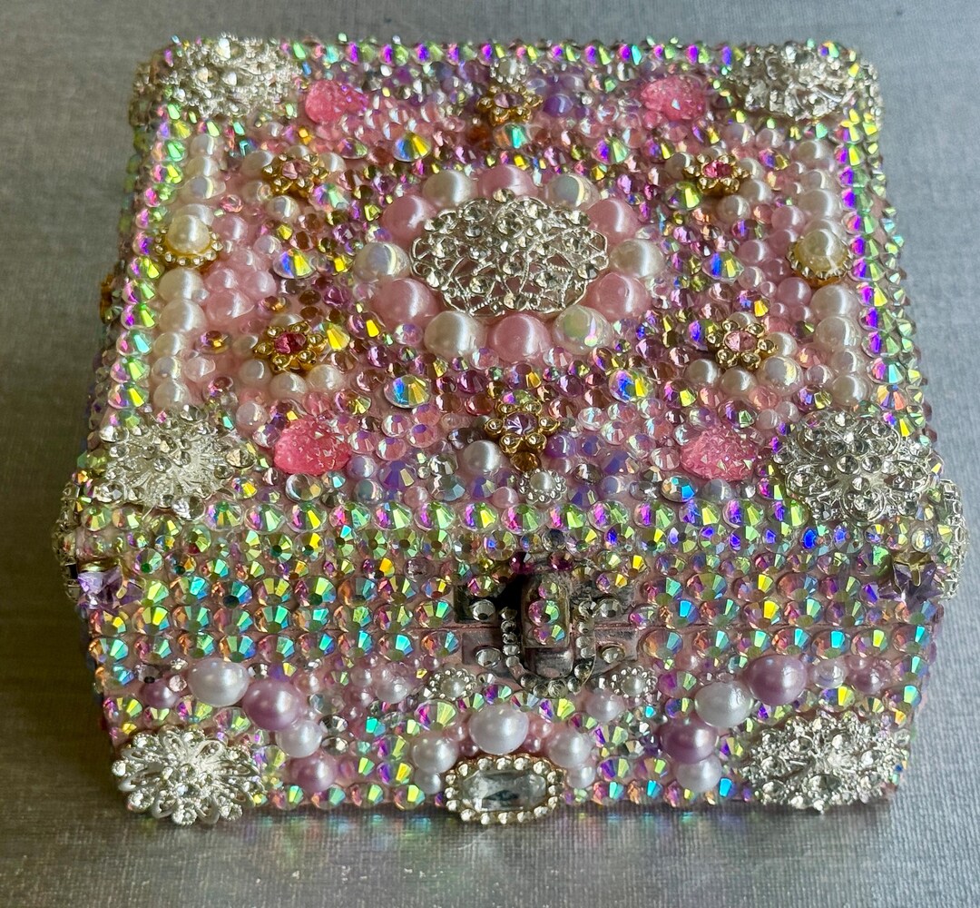 Bejeweled Keepsake Box: Rhinestone Pearl Mosaic, Pink Jewelry Box - Etsy