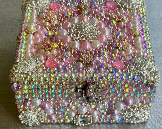 Bejeweled Keepsake Box: Rhinestone Pearl Mosaic, Pink Jewelry Box - Etsy
