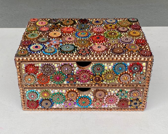 Bedazzled Wood Jewelry Box: Rhinestone Mosaic 2-drawer Chest - Etsy
