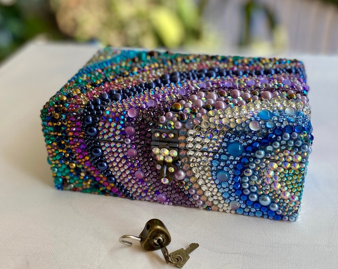 Mermaid's Sands Mosaic Lock Box / Large Solid Wood Box With Lock Key ...