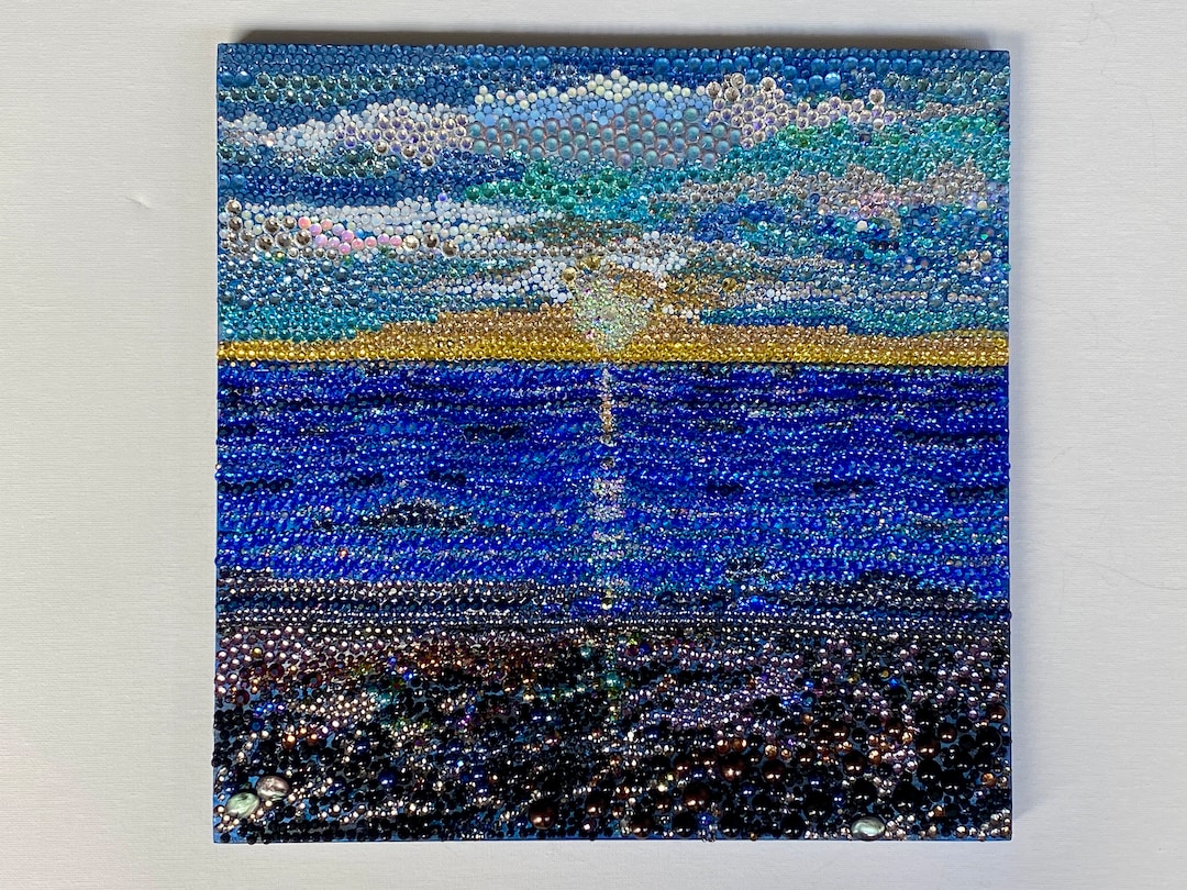 Beach Sunset Rhinestone Mosaic Art: Bedazzled Ocean View, 12"x12" - Etsy