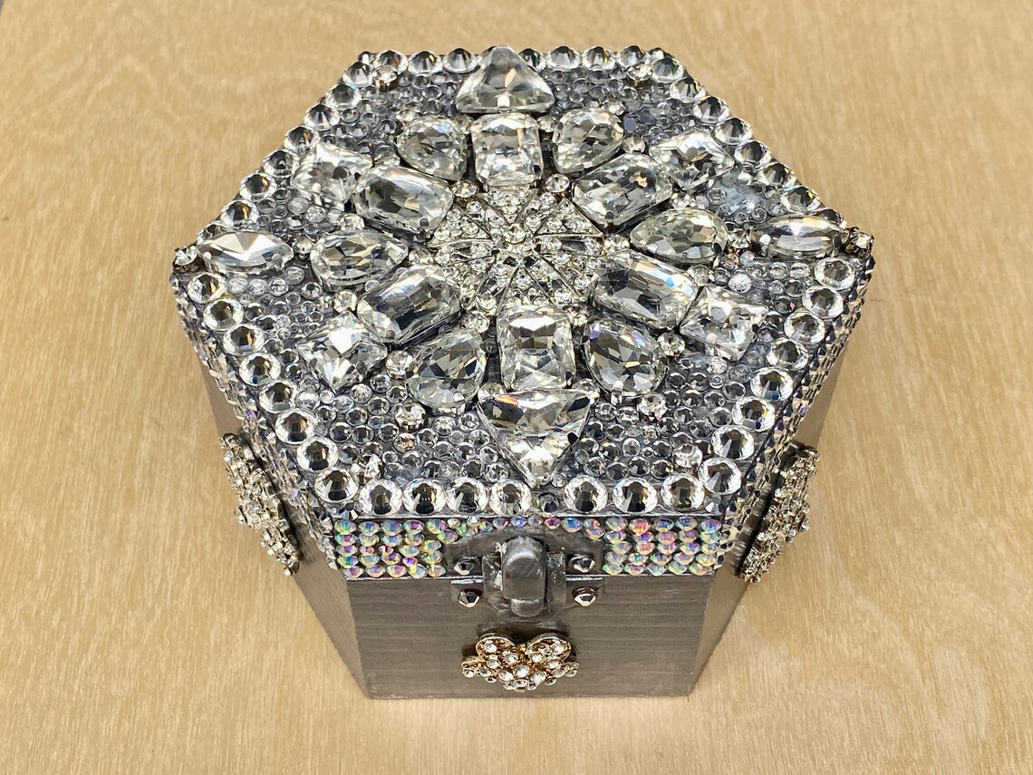Beautiful Bejeweled Jewelry Box /elegant Silver and Clear - Etsy