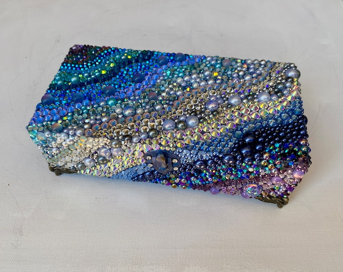 Bedazzled Keepsake Box: Rhinestone & Pearl Pink Waves, Seashell ...