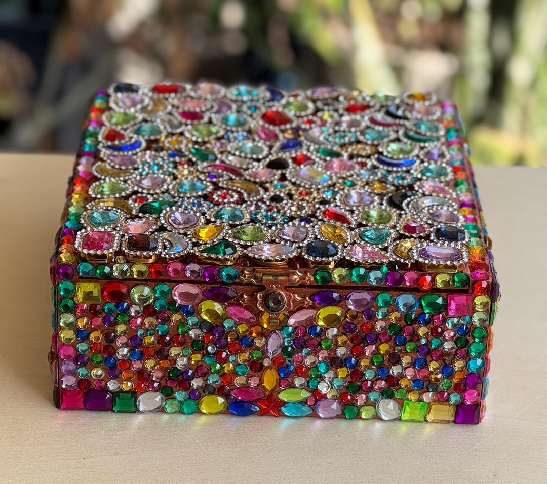 Rainbow Gem Bedazzled Cigar Box / Vibrant Colors Rhinestone & Faux ...