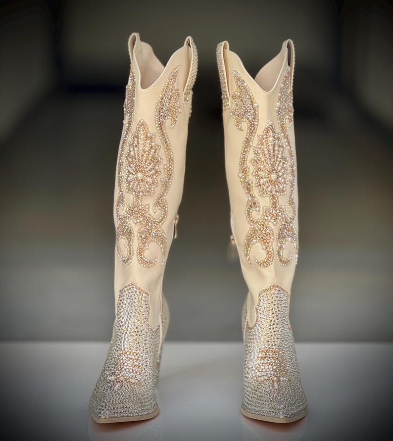 Bedazzled Bridal Cowgirl Boots: Custom Rhinestone & Pearl Western Boots ...