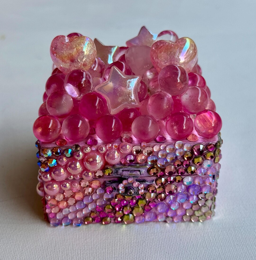 Pink Bubble Mosaic Jewelry Box / Unique Bedazzled Wood Box / Metallic ...