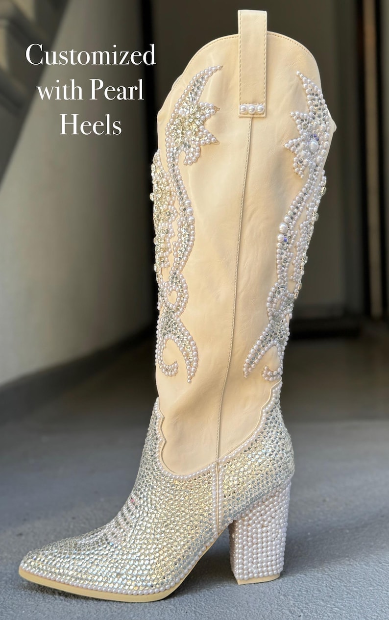 Bedazzled Bridal Cowgirl Boots: Custom Rhinestone & Pearl Western Boots ...