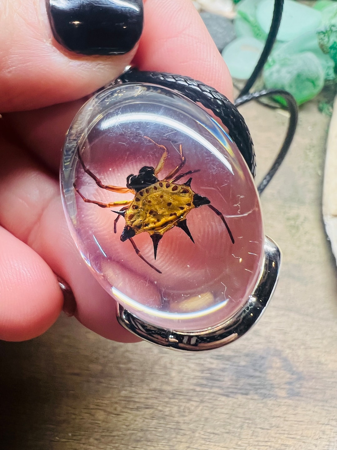 Resin Spiny Spider Necklace With Metal Frame Real Resin Arachnid - Etsy