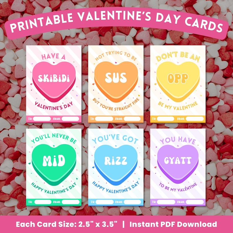 Slang Valentine's Day Cards for Kids, Gen Z Alpha Teen Tween Printable ...