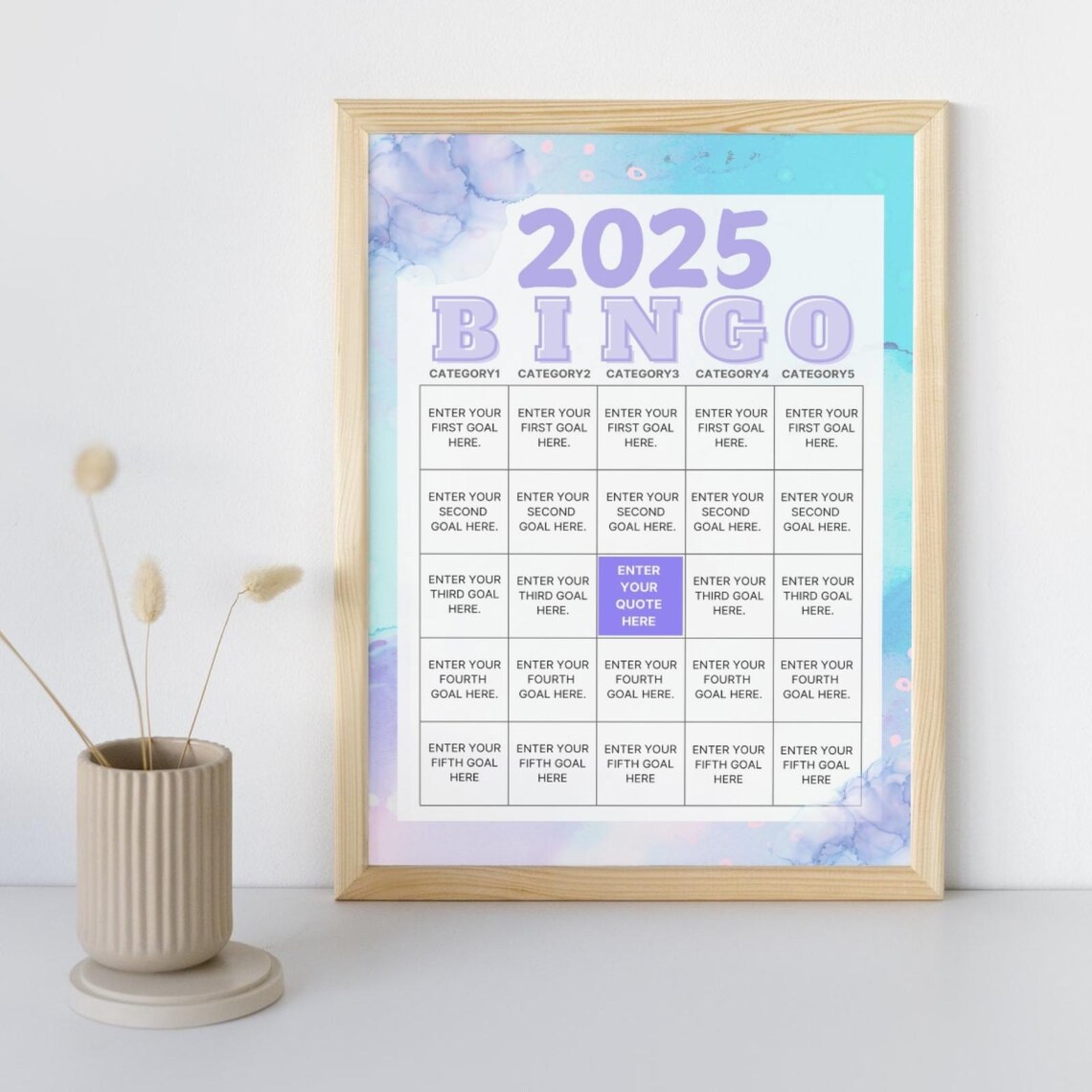 2025 Printable Watercolor Vision Board Bingo Card Template, New Year ...