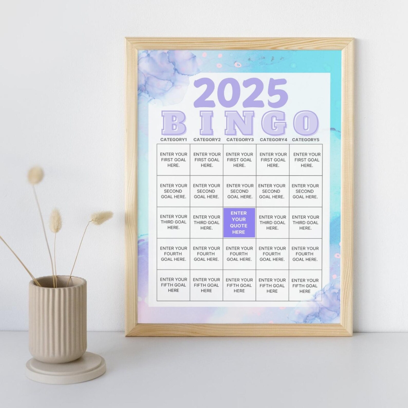 2025 Printable Watercolor Vision Board Bingo Card Template, New Year ...