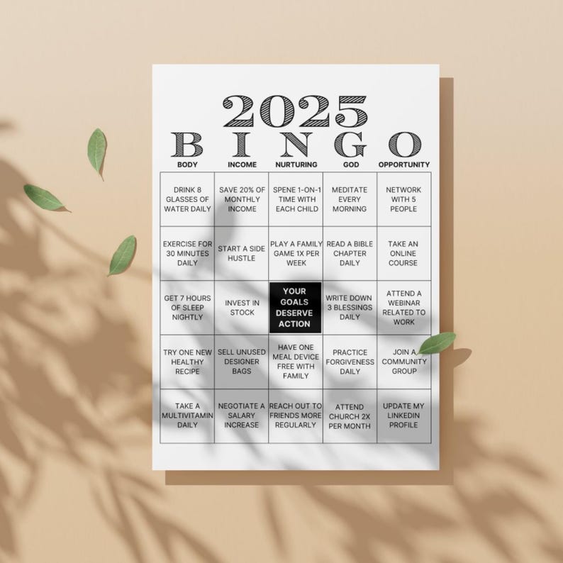 2025 Printable Vision Board Bingo Card, New Year Bingo, 2025 New Year ...