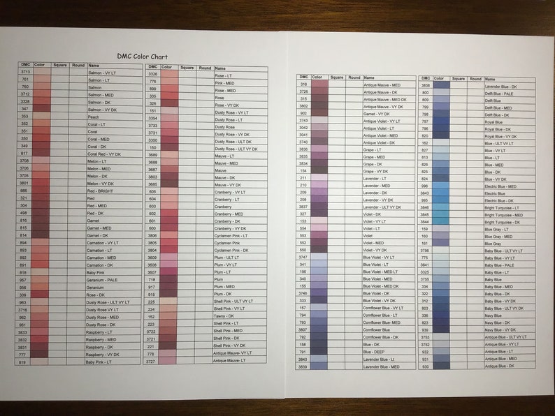 Color Family Diamond Painting DMC Color Chart Printable PDF - Etsy Color Family Diamond Painting DMC Color Chart Printable PDF - Etsy