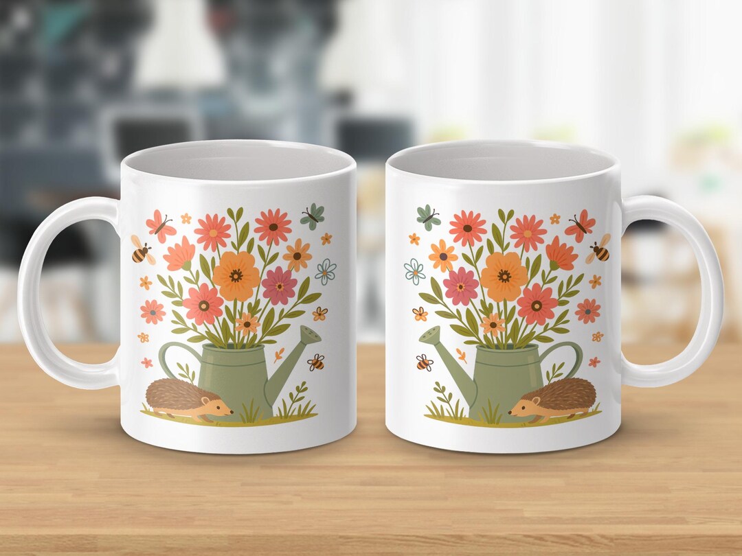 Hedgehog Mug, Floral Watering Can, Garden Lover Gift - Etsy