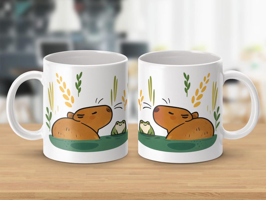 Capybara and Frog Mug, Cute Animal Mug, Cartoon Capybara Mug, Unique ...
