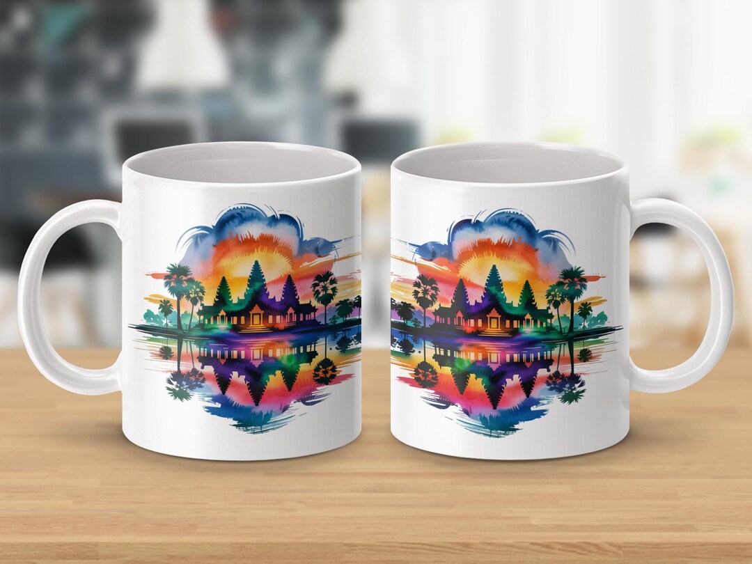 Angkor Wat Watercolor Mug: Cambodia Sunrise Coffee Cup, Travel Souvenir ...