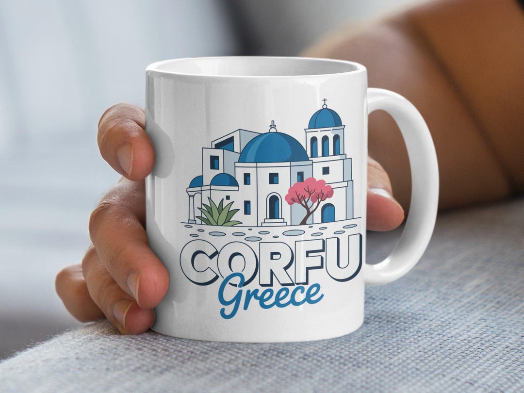 Corfu Greece Mug, White Building Blue Dome, Greek Island Souvenir - Etsy