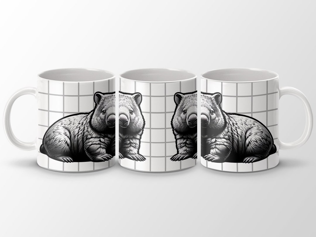 Wombat Mug, Unique Australian Animal Art, Black and White Wildlife ...