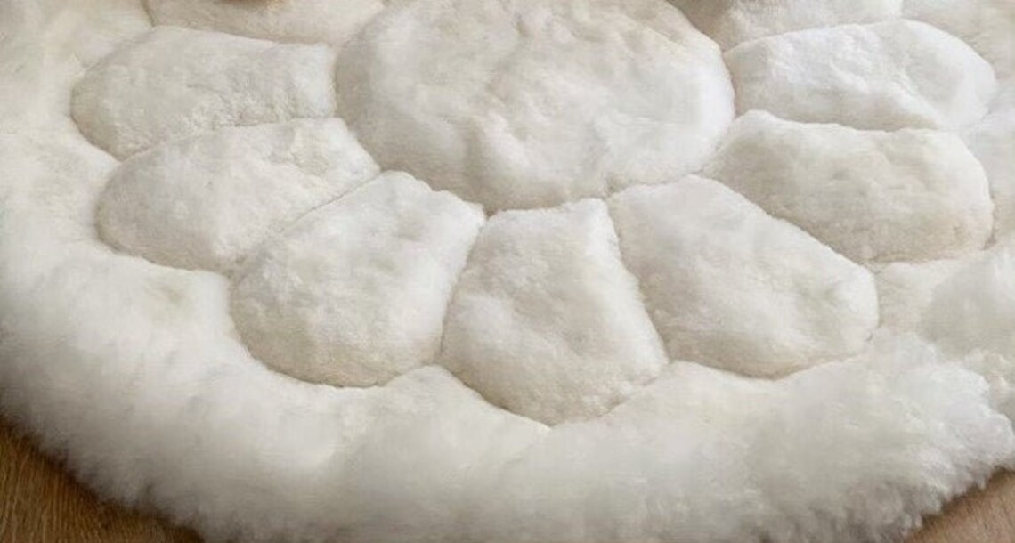 100% Alpaca White Flower Rug Round Fur Rug Luxury Alpaca - Etsy