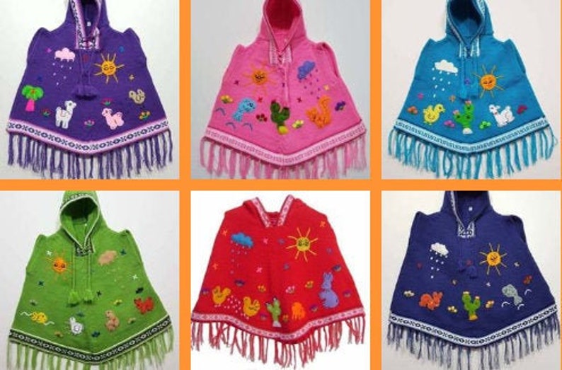 Peruvian Kids Wool Poncho With Embroidered Details Pick Your - Etsy