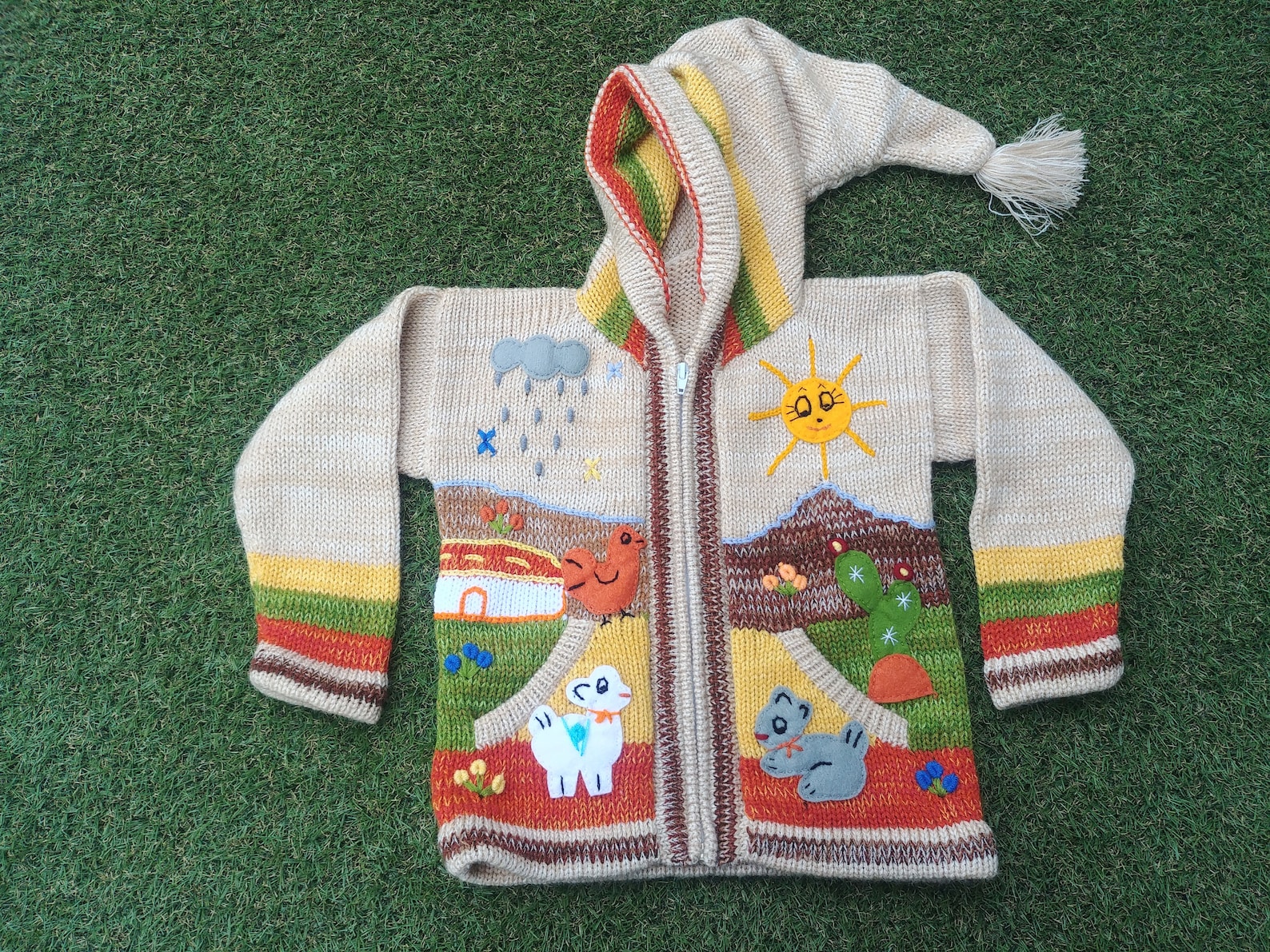 Peruvian Kids Wool Marbled Sweater Cardigan With Embroidered | Etsy