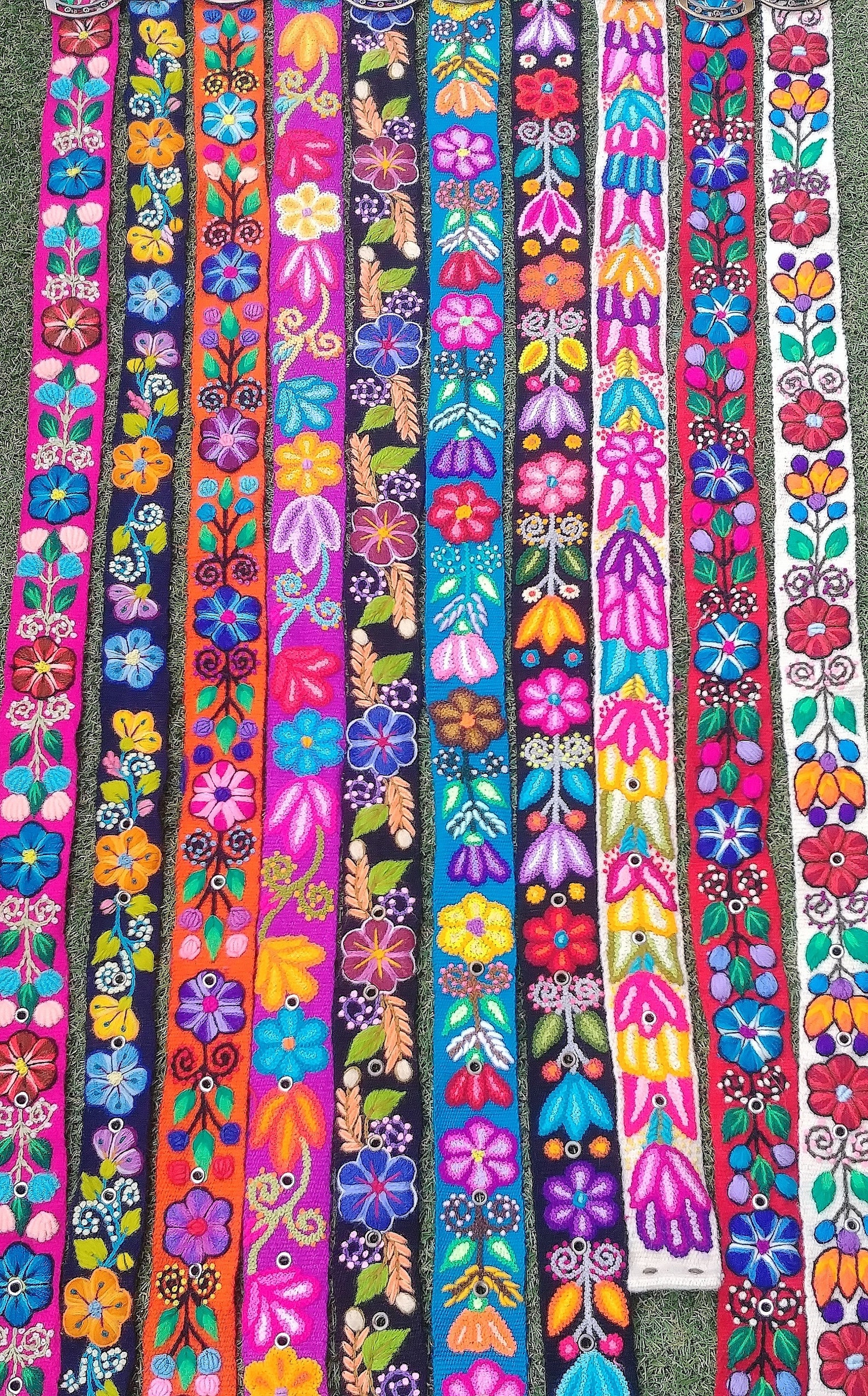 Peruvian Wool Embroidered Flowers Belt Colorful Belt | Etsy
