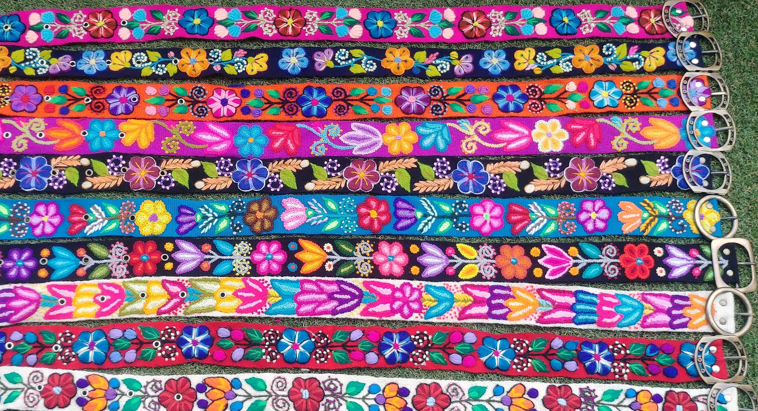 Peruvian Wool Embroidered Flowers Belt Colorful Belt | Etsy