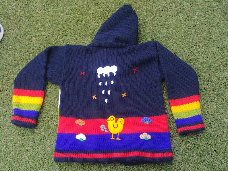 Peruvian Kids Wool Sweater Cardigan With Embroidered Details Navy Blue ...