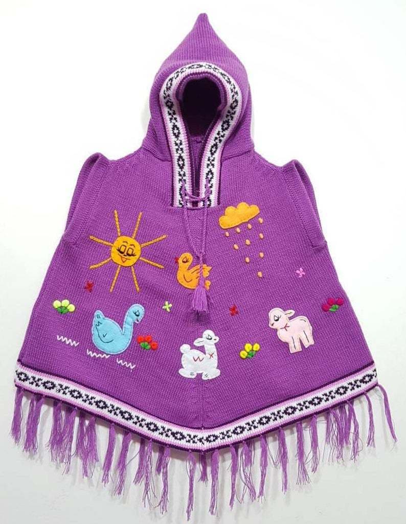 Peruvian Kids Wool Poncho With Embroidered Details Pick Your - Etsy