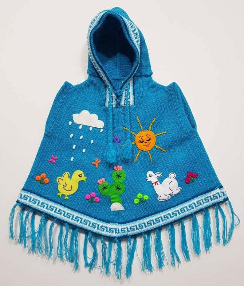 Peruvian Kids Wool Poncho With Embroidered Details Pick Your - Etsy