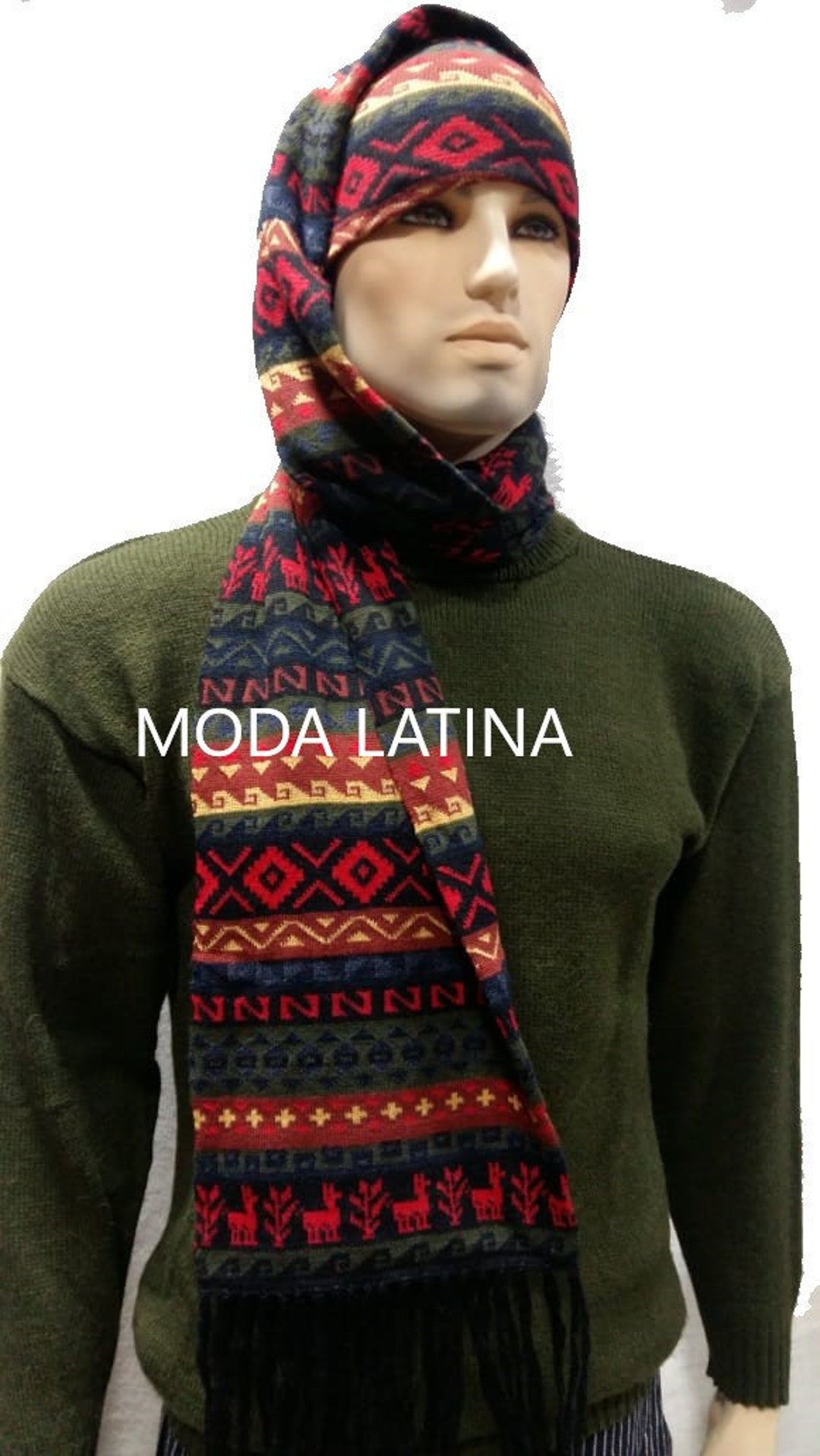 2 In-1 Hat , Scarf Set Peruvian 100% Alpaca Wool Scarf , Soft Fleece ...