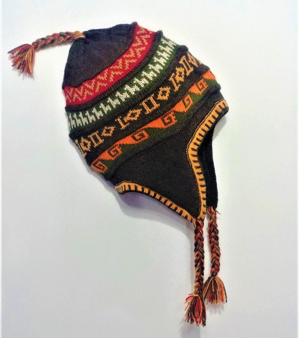 Unisex Peruvian Alpaca Hat With Earflaps 100% Lining , Soft Fleece ...