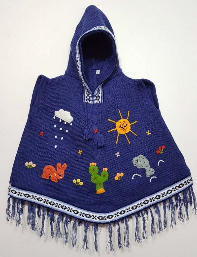 Peruvian Kids Wool Poncho With Embroidered Details Pick Your - Etsy