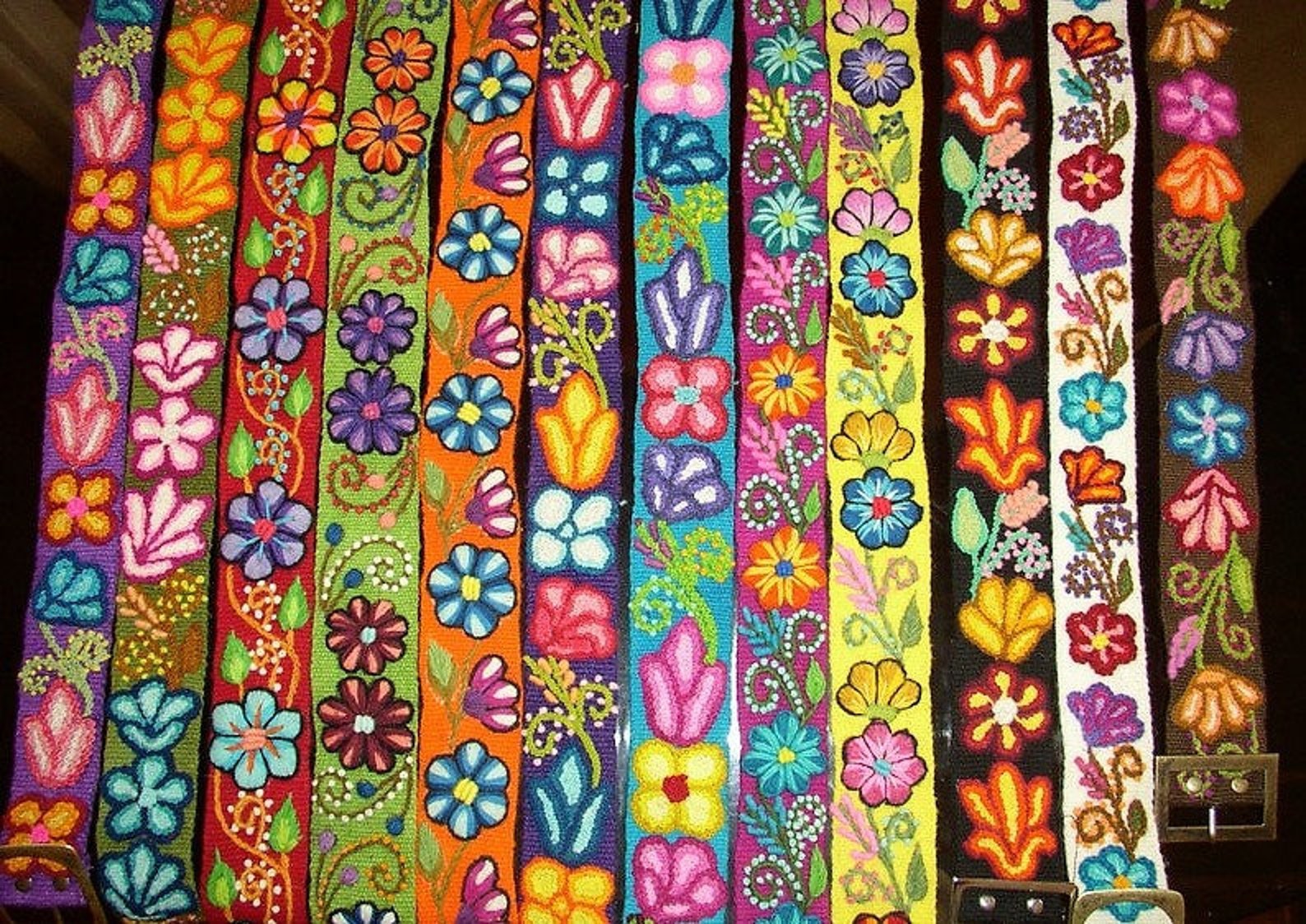Peruvian Wool Embroidered Flowers Belt Colorful Belt | Etsy
