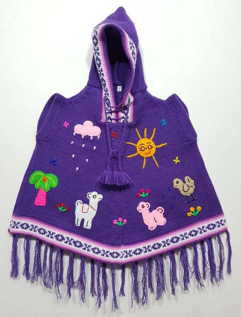 Peruvian Kids Wool Poncho With Embroidered Details Pick Your - Etsy