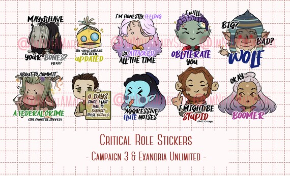 Critical Role Stickers campaign 3 & Exandria Unlimited - Etsy