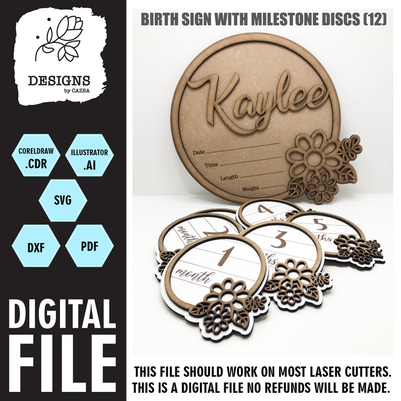 Baby Milestone Disc SVG Cut File for Laser Cuttingbirth Sign - Etsy