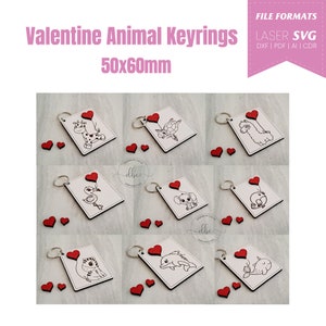 Laser Cut Digital File, Valentine Animal Keychains, SVG, DXF, Glowforge ...