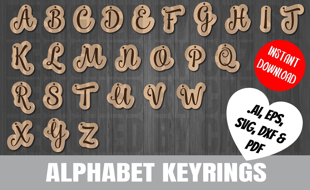ABC Keyrings, Laser Cut File, Template, Cricut Maker,keyrings,vector ...