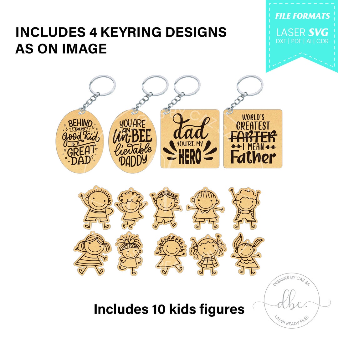 Laser Cut Keyring SVG Files, Father's Day Keychain Design Templates for Glowforge, Digital ...